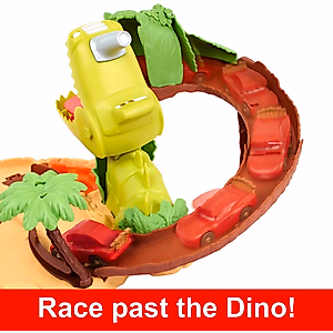 Mattel Disney and Pixar Cars On The Road Toys, Dinosaur Playground Playset with Lightning McQueen Toy Car, Dinosaur & Launcher