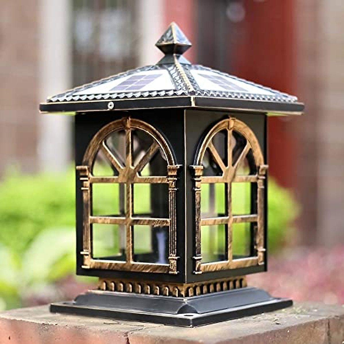 MODEBHD European Traditional Victoria Glass Lantern Outdoor Pillar Lamps Column Light Table Lamp Waterproof Column Lamp E27 Decoration Street Post Light Courtyard Garden Terrace