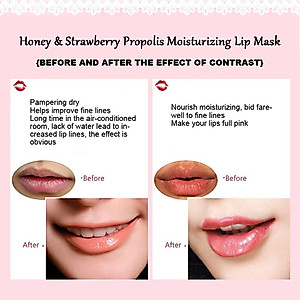 4PCS Honey Lip Balm Honey Pot & Strawberry Sleeping Lip Mask, Propolis Moisturizing Honey Lip Mask Lip Balm, Hydrating & Prevention Dry and Cracked Lip Scrubs Exfoliator, Winter Lip Care Products