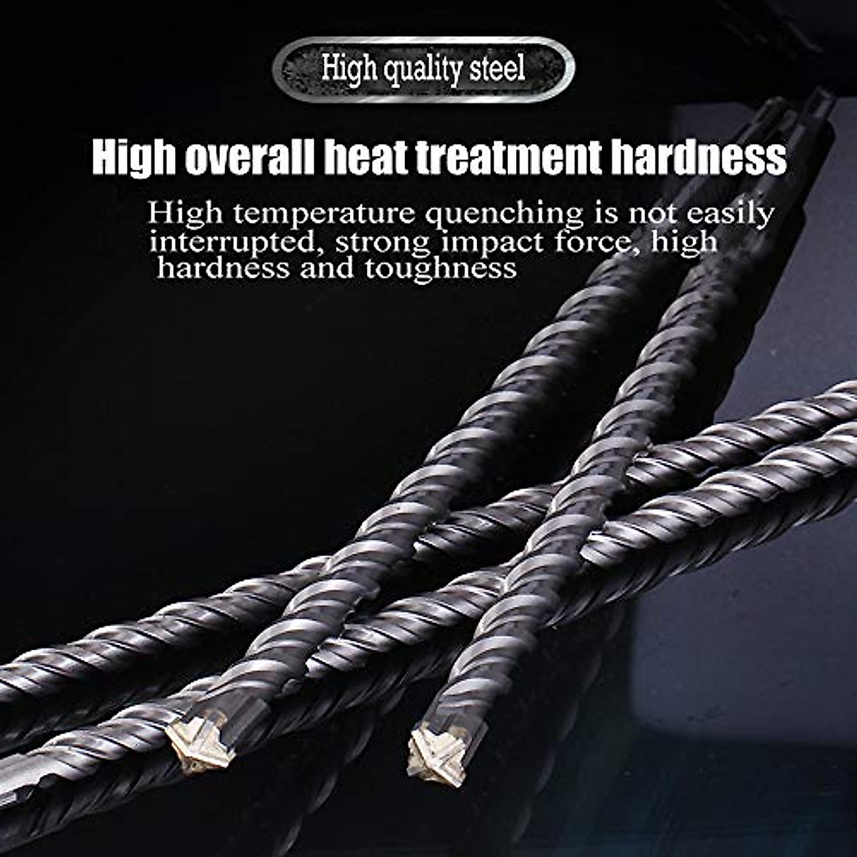 9 Piece Carbon Steel Hammer Drill Bit Set, SDS Carbide Drill for Bricks Masonry Concrete Cement Stone Rocks etc