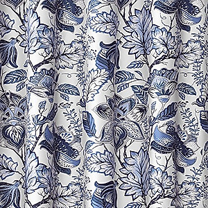Lush Decor, Blue Cynthia Jacobean Shower Curtain-Fabric Floral Print Design,72 x 72