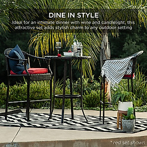 Best Choice Products 3-Piece Patio Bar Table Set, Outdoor Wicker Bar Height Bistro Furniture for Backyard, Poolside, Balcony w/Barstools, Cushions, Steel Frame – Gray/Blue