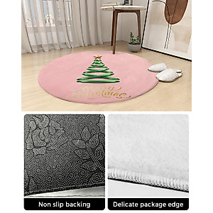 Christmas Fluffy Round Area Rug Carpets 5ft,Plush Shaggy Carpet Soft Circular Rugs,Non-Slip Fuzzy Accent Floor Mat for Living Room Bedroom Nursery Home Decor Geometric Abstract Contemporary Tree Pink