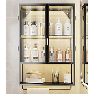 FUYAO Bathroom Wall Cabinet,Metal Medicine Cabinet with Glass Door,Bathroom Cabinet Wall Mounted with Towel Bar,Over The Toilet Storage Cabinet,Hanging Cabinet for Bathroom, Livingroom
