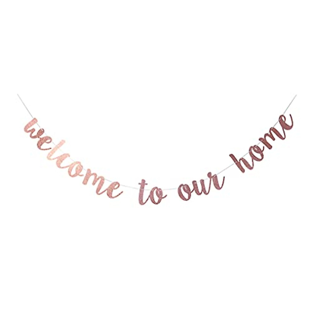 Starsgarden Glitter Rose Gold Welcome to Our Home Banner for Housewarming Patriotic Military Decoration Family Party Supplies Cursive Bunting Photo Booth Props Sign