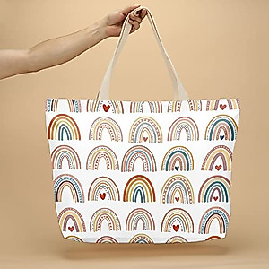 Tote Bag Makeup Bag Boho Rainbow Decor Rainbow Party Decorations Rainbow Party Favors Supplies Rainbow Gifts for Women Girls Bohemian Decor Waterproof Tote Bag with Zipper Cosmetic Bag Set of 2