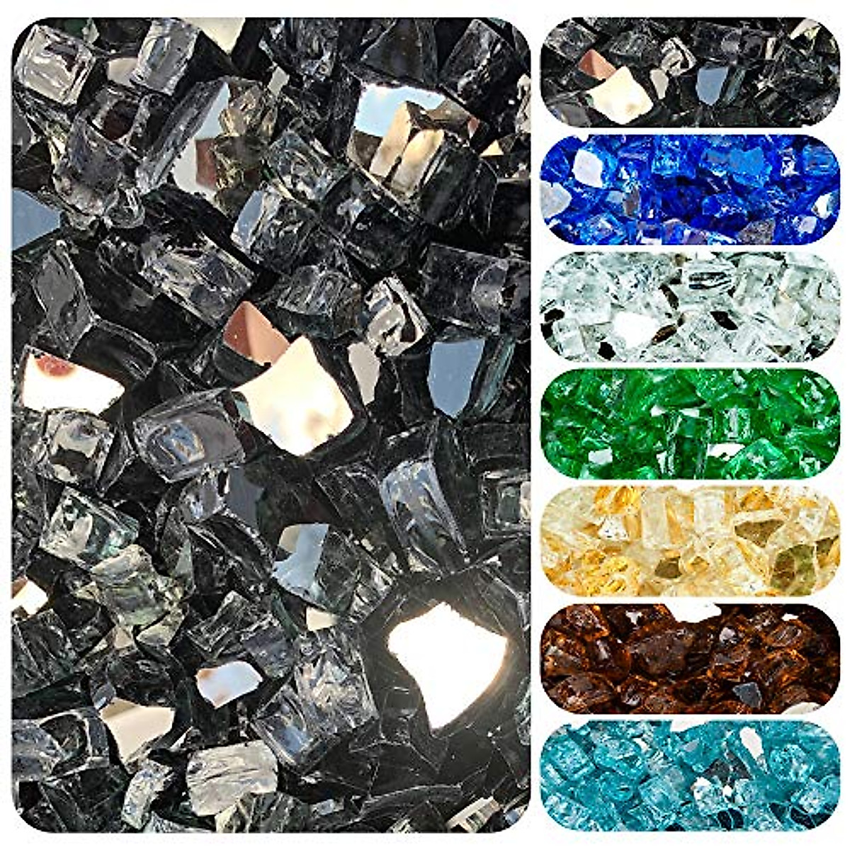 HOMEGLOW Fire Glass. Black 1/2 inch. Reflective Tempered Glass Rocks for Gas or Propane Fire Pit or Fireplace. 10 Pounds.