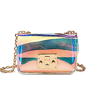 Iridescent Purse Holographic Bag Chain Crossbody Messenger Bag Evening Clutch for Women and Girls (Style B)