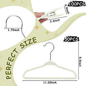 Soaoo Baby Hangers with Clips Kids Velvet Hangers Including 50 Velvet Baby Hangers and 100 Clips Non Slip Hangers for Kids Pants Shirts Dresses Christmas Home Gifts(Beige)