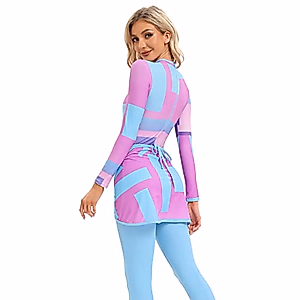 Burkini Swimsuits for Women Muslim Full Coverage Swimsuit Modest Swimwear Long Sleeve One Piece Bathing Suit + Swim Pants + Skirt + Mesh Sarong Coverup Sun Protection Swimming Suit Hot Pink 4PCS S