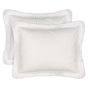 HISTORIC CHARLESTON King Charles Classic European Matelasse Cotton Decorative Pillow Case, Standard Sham (20" x 26"), White