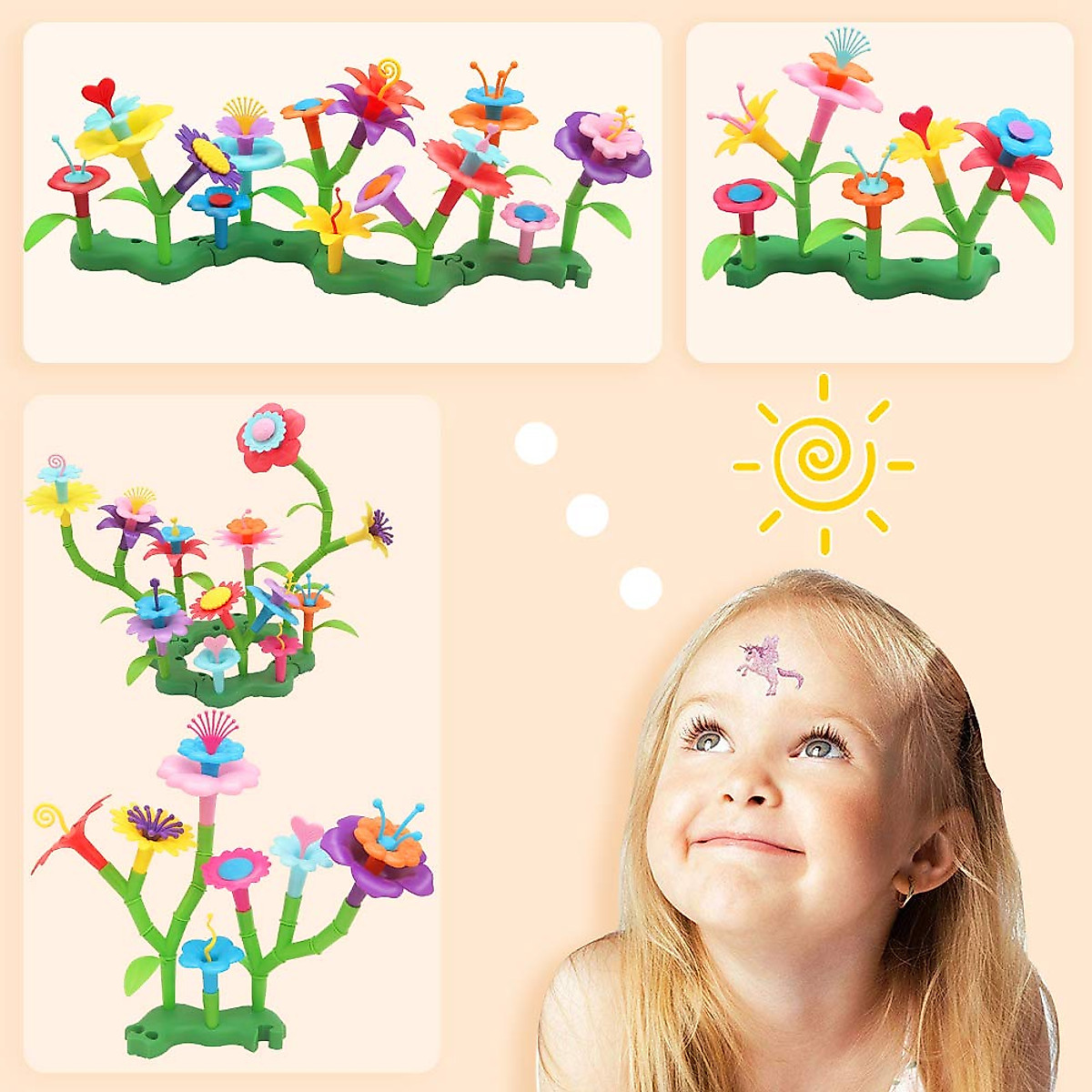 VERTOY Gifts for 3 4 5 6 Year Old Girls, Flower Garden Building Toys Set for Toddlers, STEM Preschool Activities and Gardening Pretend Playset, Stacking Game for Age 3+ Little Kids