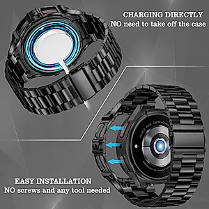 SUPLINK Stainless Steel Case and Band Compatible with Samsung Galaxy Watch 6/5/4 44mm, Rugged Galaxy Watch Case Strap for Men, Black