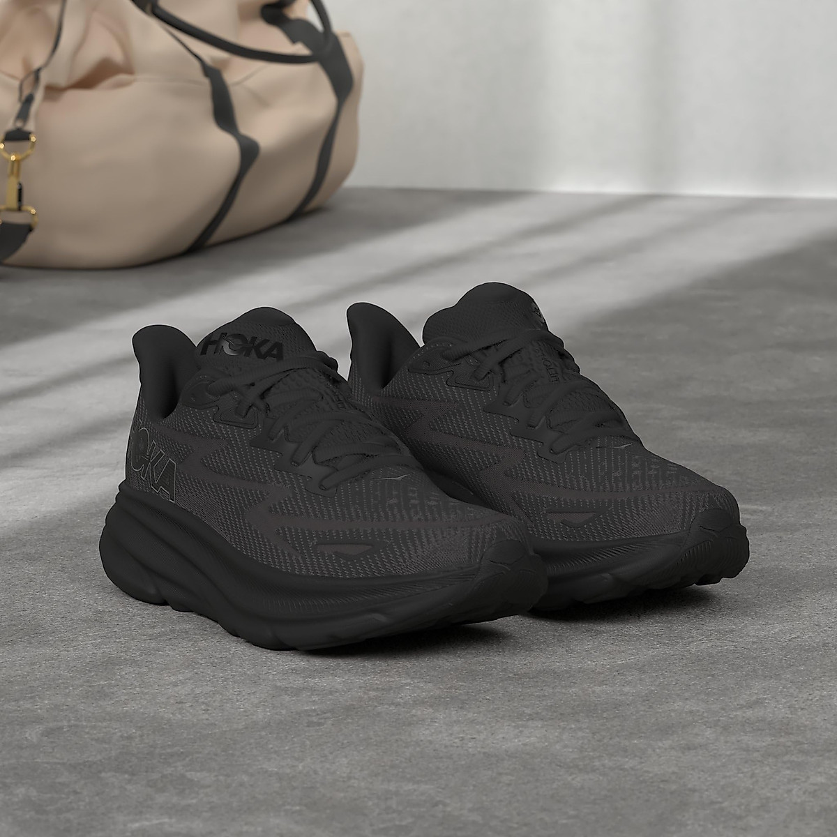 Hoka Men's Clifton 9 Sneaker, Black/Black, 12