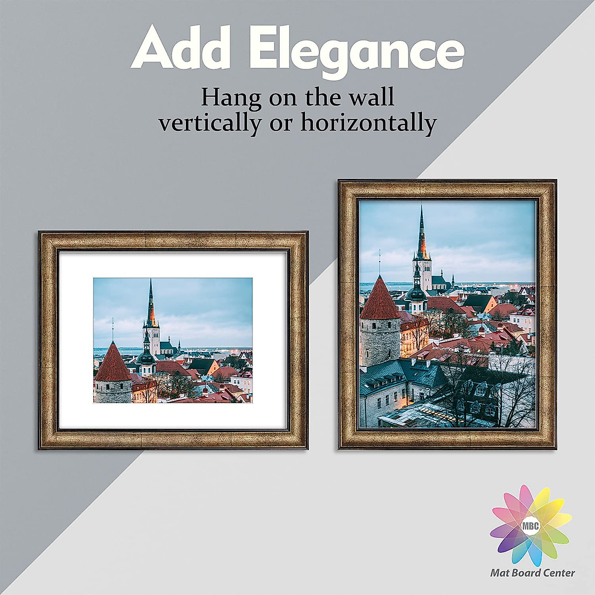 Mat Board Center, 11x14 Picture Frame Vintage Antique Style Dark Gold Brown & Bronze, Matted to 8x10 - White Mat - Tempered Glass