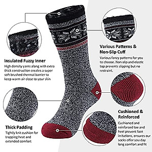 SPST Skiing Snowboarding Warm Thermal Socks, Women Fuzzy Adult Heated Stocking Hot Thick Insulated Cozy Outdoor Cold Weather Soft Fleece Comfy Adorable Funny Crew Floor Slipper Socks, 1 Pair Grey M