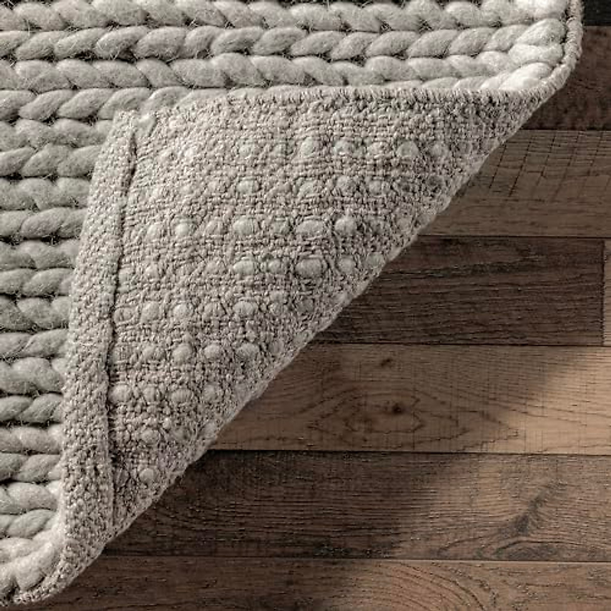 nuLOOM 5x8 Penelope Wool Braided Handmade Area Rug, Light Grey, Solid Rustic Farmhouse Style, For Bedroom, Living Room, Hallway, Entryway