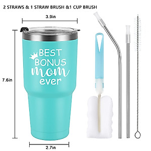 GINGPROUS Mother's Day Gifts for Mom Tumbler, Best Bonus Mom Ever Gifts for Stepmom Bonus Mom New Mom to be from Daughters Sons, 30 Oz Insulated Stainless Steel Travel Tumbler with Lids, Mint