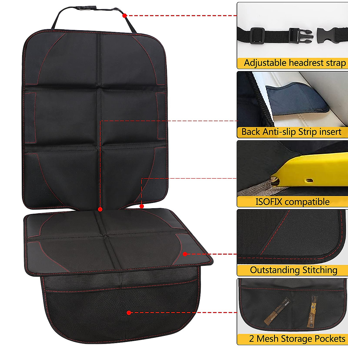 FYY Car Seat Protector for Child Car Seat, [1 Pack] XL Size Auto Car Seat Cover with Thickest Padding, Waterproof 600D Fabric, Best Coverage, Non-Slip Backing and Mesh Pockets for Handy Storage