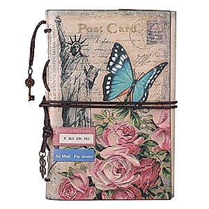 Leather Journal Notebook, MALEDEN Vintage Travel Journal for Women Refillable Sketchbook Diary Planner with Unlined Pages and Zipper Pocket
