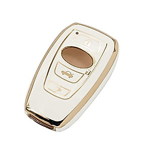 SK CUSTOM White TPU Gold Edge Smart Key Fob Case Protective Cover Compatible with Subaru Forester CrossTrek Outback WRX Ascent BRZ Impreza Legacy Keyless Entry Remote Accessories