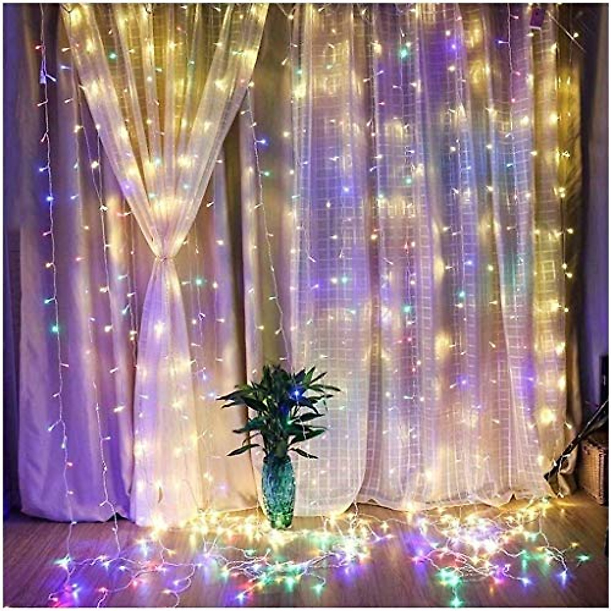 LIUPENGWEI 300 LED Curtain String Lights, USB Plug In Window Lights, 3m X 3m 8 Modes Remote Control Fairy Light Waterproof LED Copper String Lights For Outdoor Indoor Wedding Christmas Party Garden Be