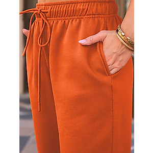 AUTOMET Women's Wide Leg Sweatpants Fleece Lined Baggy Straight Leg Lounge Pants Fall Outfits Athletic Joggers with Pockets Orange S