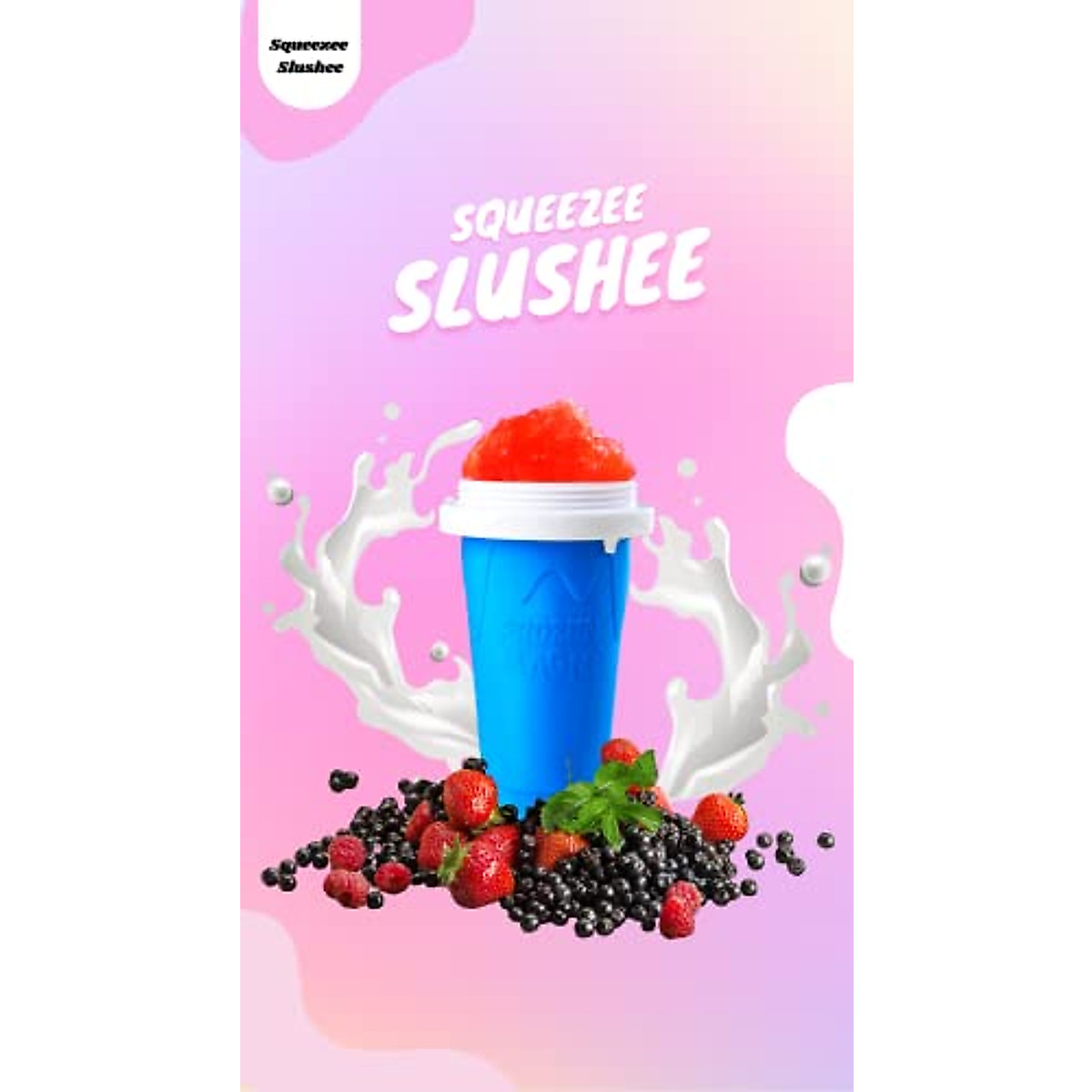 Pink Instant Slushie Cup,1 Pack Slushy Cup Maker Tiktok, Slush Squeeze Cup for Quick Diy with Straw Spoon, Cup Brush, Straw Brush, & Pop-It Cup Sleeve