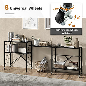 Giantex 5-Tier Folding Bookshelf with Wheels of 2, 60" Tall Foldable Black Metal Shelves for Storage, Freestanding Open Shelving Storage, Easy Assembly Bookcase Display Shelving Rack, Black