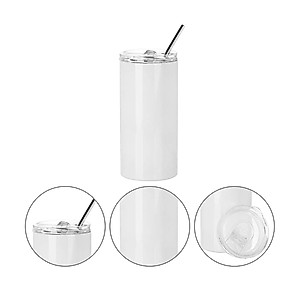 PYD Life Sublimation Blanks Kids Tumbler Skinny 16 OZ Straight Stainless Steel Coffee Cups with Lid and Metal Straw for Tumbler Heat Press Machine Sublimation Print 4 Pack