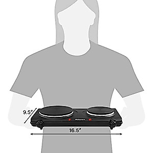 Elite Gourmet EDB-302BF Countertop Double Cast Iron Burner, 1500 Watts Electric Hot Plate, Temperature Controls, Power Indicator Lights, Easy to Clean, Black