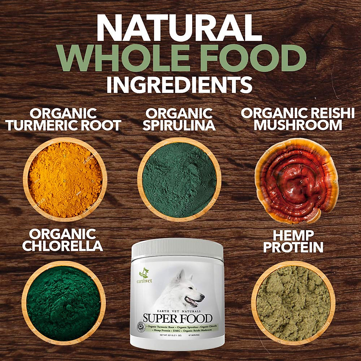 Earth Vet Super Immunity + for Dogs - Contains Organic Spirulina, Organic Chlorella, Organic Turmeric and Reishi Mushroom (60 Servings)