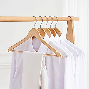 Coat Hangers 5Pcs Sturdy Good Load-Bearing Shirt Wooden Hanger Clothes Drying Racks (Wooden Color 5PCS)