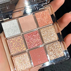 Kayswang 9 colors glitter eyeshadow palette makeup palette matte high pigment color cream texture natural eye shadow powder eye shadow palette in autumn and winter long lasting and waterproof (pink)