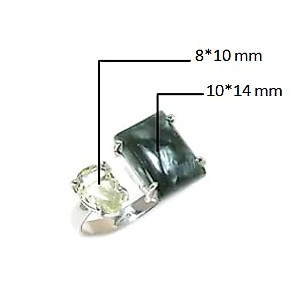AUDRIELLE 925 Sterling Silver Ring, Seraphinite, Apatite Cushion Shape Handmade Gemstone, Adjustable
