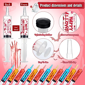 Poen 48 Pack Jelly Shot Syringes with Cap for Halloween Party 2oz 60ml Reusable Containers with Lids Plastic Tubes Boo Spooky Trick or Treat Happy Halloween Bloody Handprint Drink Syringes for Parties