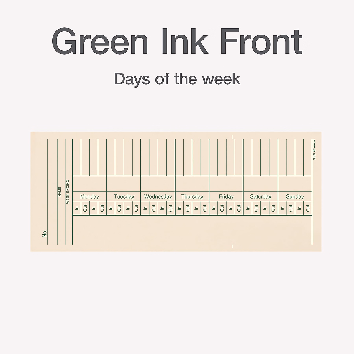 Adams Time Cards, Weekly, 2-Sided, Overtime Format, 3-3/8" x 8-1/4", Manila, Green/Red Print, 200-Count (9660-200)