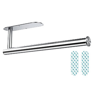 Paper Towel Holder Under Cabinet - (Silver) Adhesive Paper Towel Holders with Stainless Steel - Stick or Screw Towel Holders for Kitchen Cabinet, Bathroom, Wall Mount