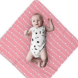 PFTPOW Personalized Swaddle Blanket Baby Girl Boy with Bow Headband and Hat Set Custom Baby Blanket with Name Customized Baby Gifts