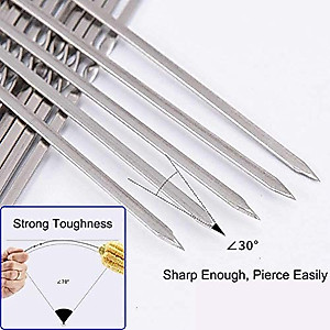 12PCS Kabob Skewers Flat Metal Stainless Steel BBQ Barbecue Skewer 14" Anti-Roll Heavy Duty Shish Kebob Sticks Wide Reusable Grilling Skewers Set for Meat Shrimp Chicken Vegetable Kebab Fork Sausage…
