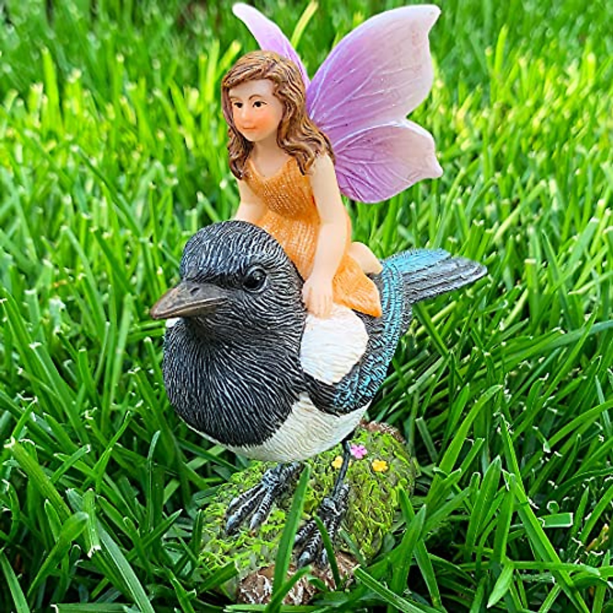 Mood Lab Fairy Garden Miniature Kit - Fairy On Bird - Figurines & Accessories Set - for Outdoor or House Decor