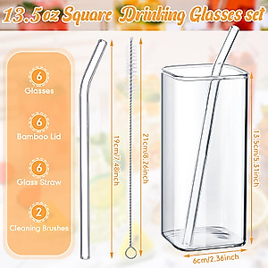 Inbagi 6 Pcs 13.5 oz Square Drinking Glasses Thin Square Glass Cups Clear Kitchen Glassware Elegant Bar Glasses Highball Glasses Tumbler for Water, Wine, Juice, Beer, Cocktail, Coffee and Mixed Drinks