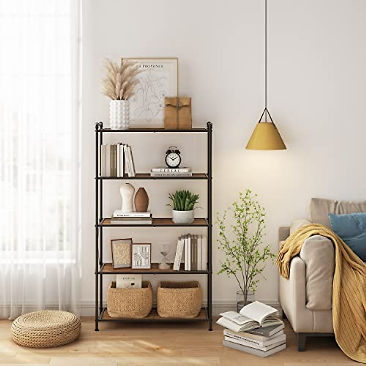 Tajsoon 5 Tier Bathroom Shelf Unit Free Standing Shelves, Widen Display Shelf, Multipurpose Storage Shelf for Bathroom, Kitchen, Entryway, Living Room, Industrial Style, Metal