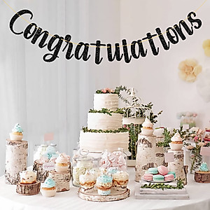 MonMon & Craft Congratulations Banner/Congrats Grad Party Decor/Graduation Activities/Wedding/Birthday/Retirement Party Decorations Black Glitter