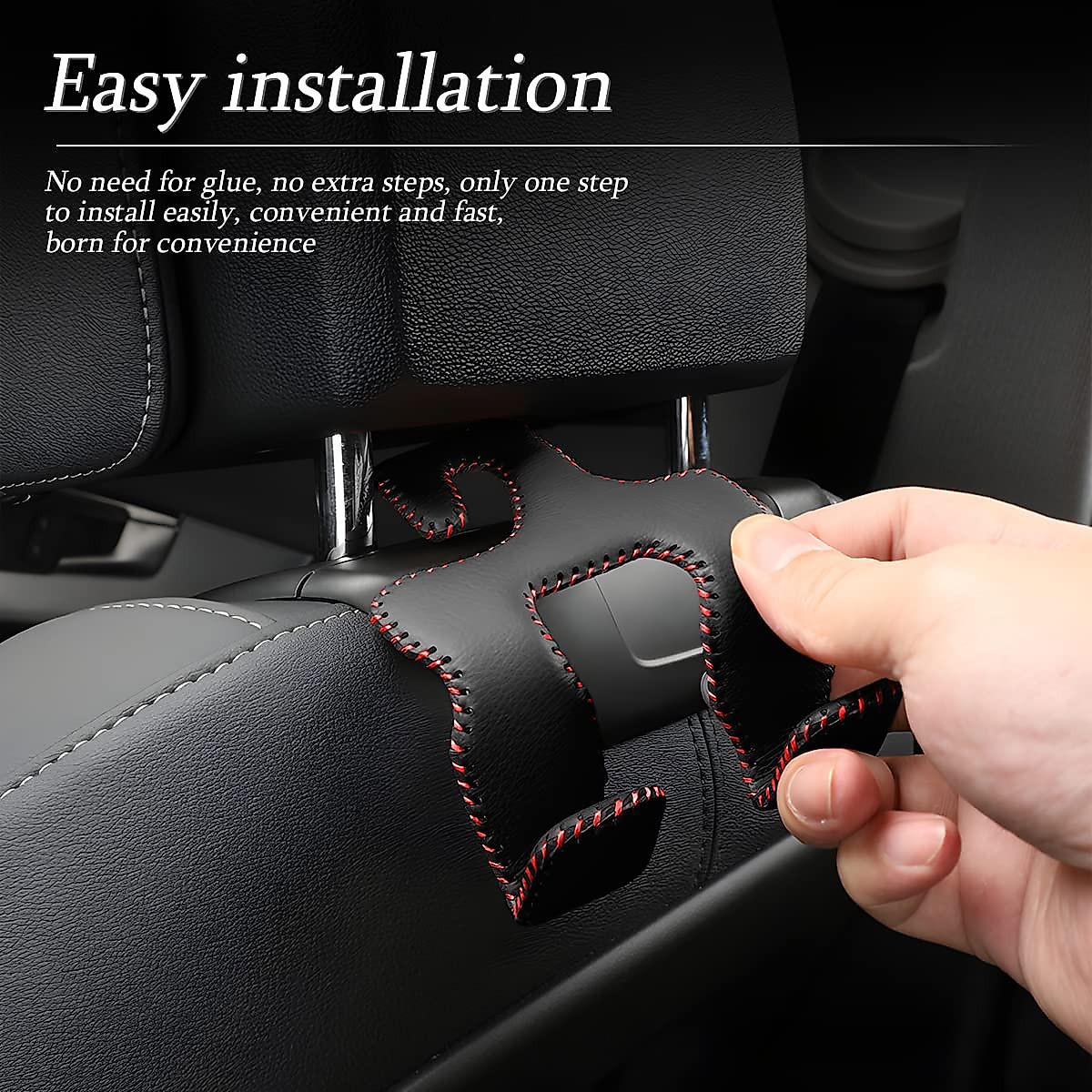 AUCELI Leather Car Seat Headrest Hook, 2 in 1 Auto Back Seat Hanger, 2 Pack Car Storage Holders, Vehicle Backseat Organizer for Purses Coats Umbrellas Bags, Universal Interior Accessories (Black/Red)