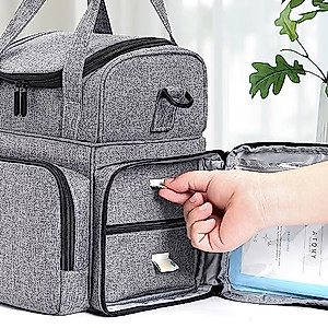 LEAFFUP 2 Layers Large Travel Makeup Bag with 2 Removable Pouches, Large Cosmetic Bag with Detachable Partition, Portable Cosmetic Bag with Multiple Storage Sections (Patent Pending), Grey