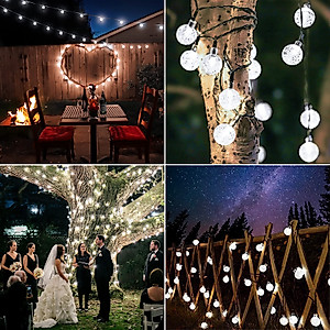 4-Pack 128FT 240 LED Solar String Lights Outdoor, Waterproof Crystal Globe Fairy Light Strings, Daylight White Shatterproof Patio Lights, 8 Lighting Modes Hanging String Lights for Porch Garden Party