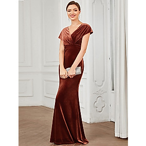 Ever-Pretty Women's Deep V-Neck Cap Sleeves Open Back Memaid Velvet Wedding Guest Dresses Maroon US4