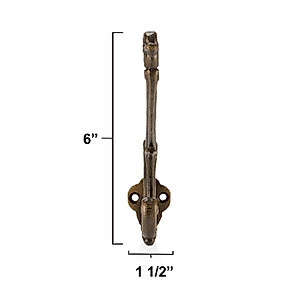 CRAFTSMAN ROAD Vintage Cast Iron Wall Hooks (Antique Brass Finish, Set of 4) - Rustic, Farmhouse, French Country Coat Hooks | Great for Coats, Bags, Towels, Hats | French Slender