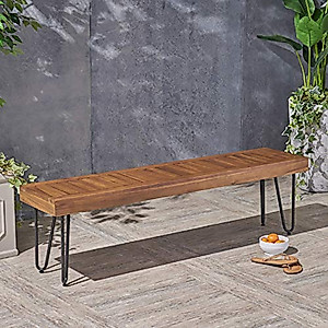 Christopher Knight Home Abbet Outdoor Industrial Wood Bench, Teak/Black Metal